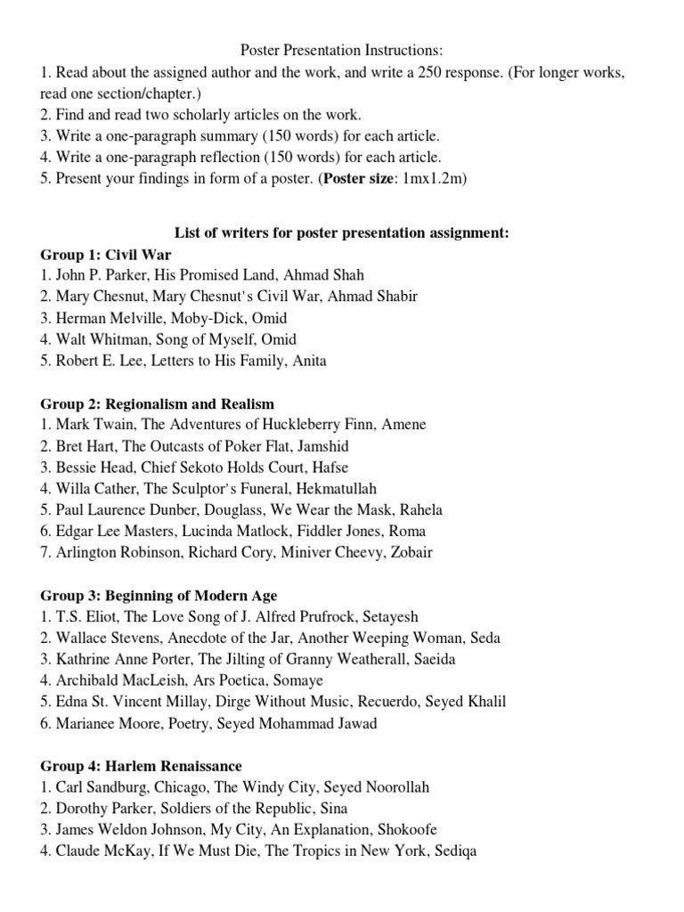 Poster Presentation Instructions | PDF | Writers | American Literature