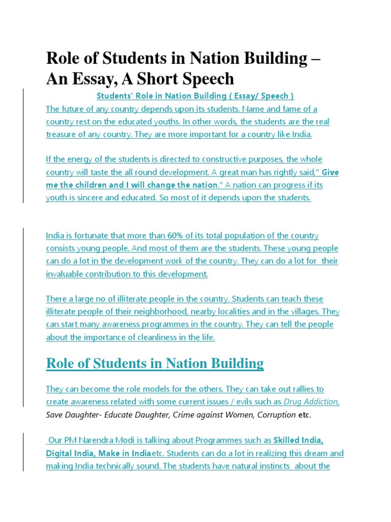 Role of Students in Nation Building | PDF