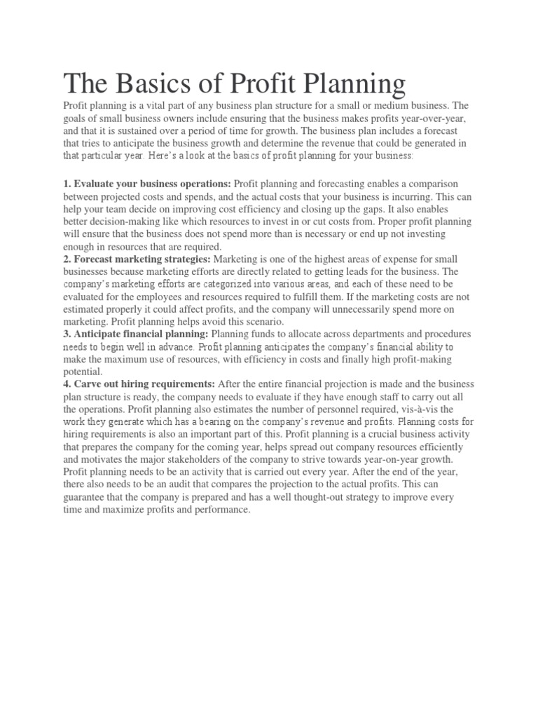 The Basics of Profit Planning | PDF | Business Plan | Profit (Economics)