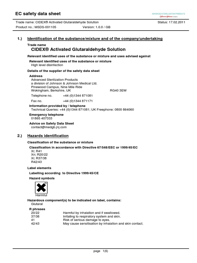 MSDS Cidex | PDF | Toxicity | Waste