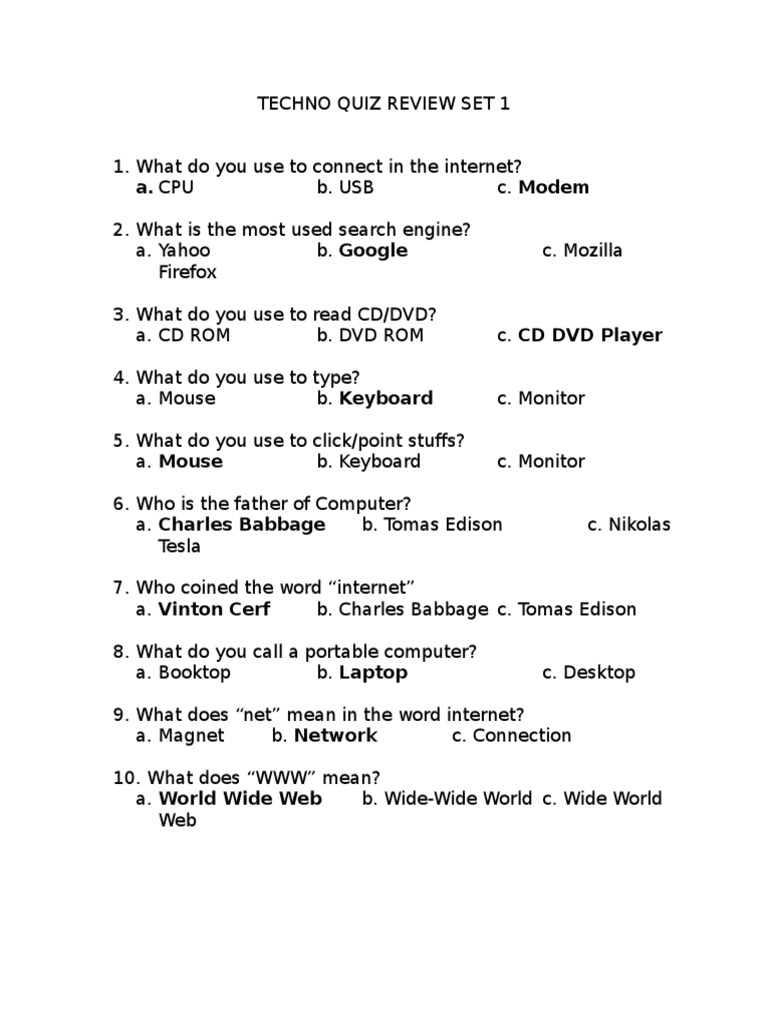Techno Quiz Review Set 1 | PDF | Bit | Computer Data Storage
