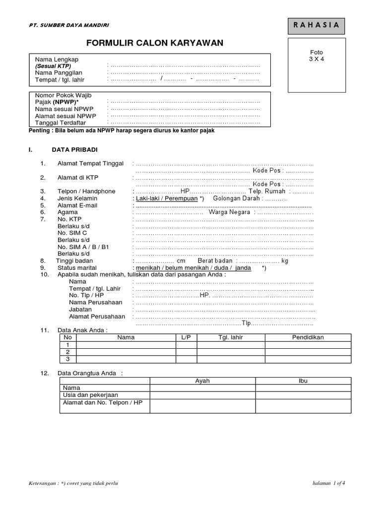 Formulir Lamaran Kerja - FLK | PDF