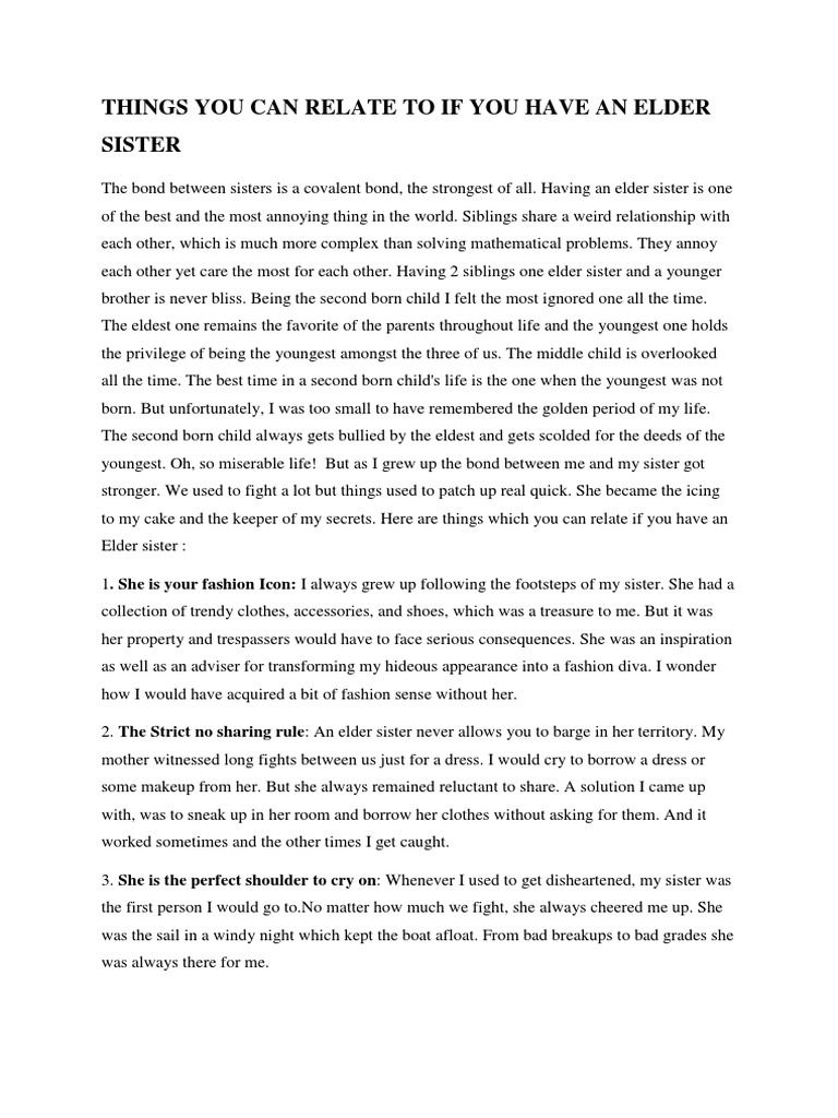 Things You Can Relate To If You Have An Elder Sister | PDF | Sibling