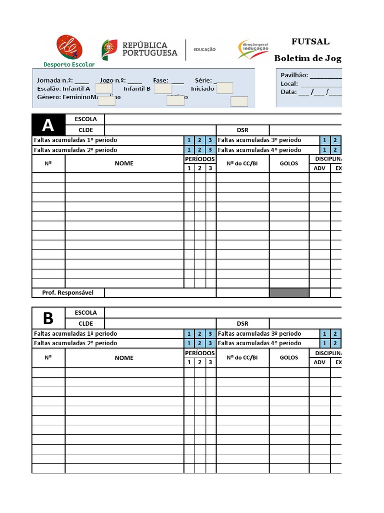 Ficha de Jogo Futsal | PDF