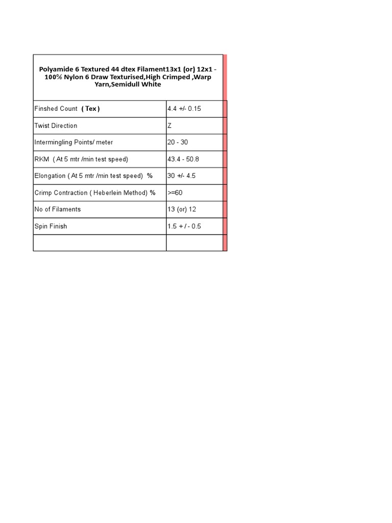 Nylon Yarn Specifications | PDF | Yarn | Organic Polymers