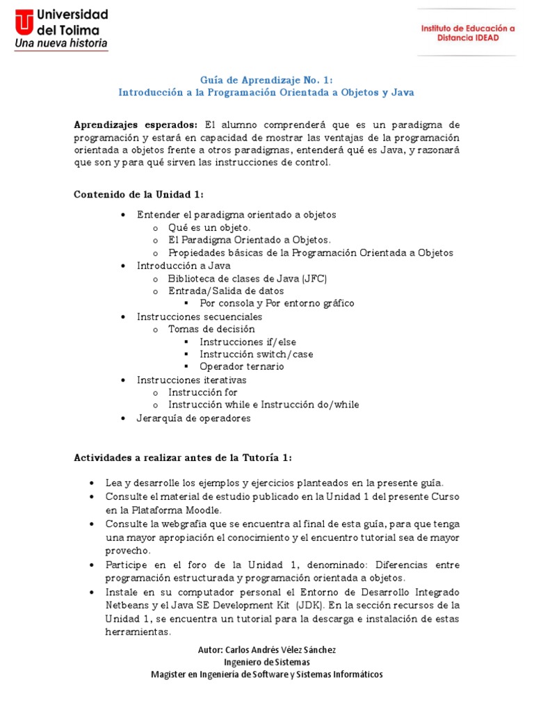Guia de Aprendizaje No. 1 POO PDF | PDF | Java (lenguaje de programación) | Herencia ...
