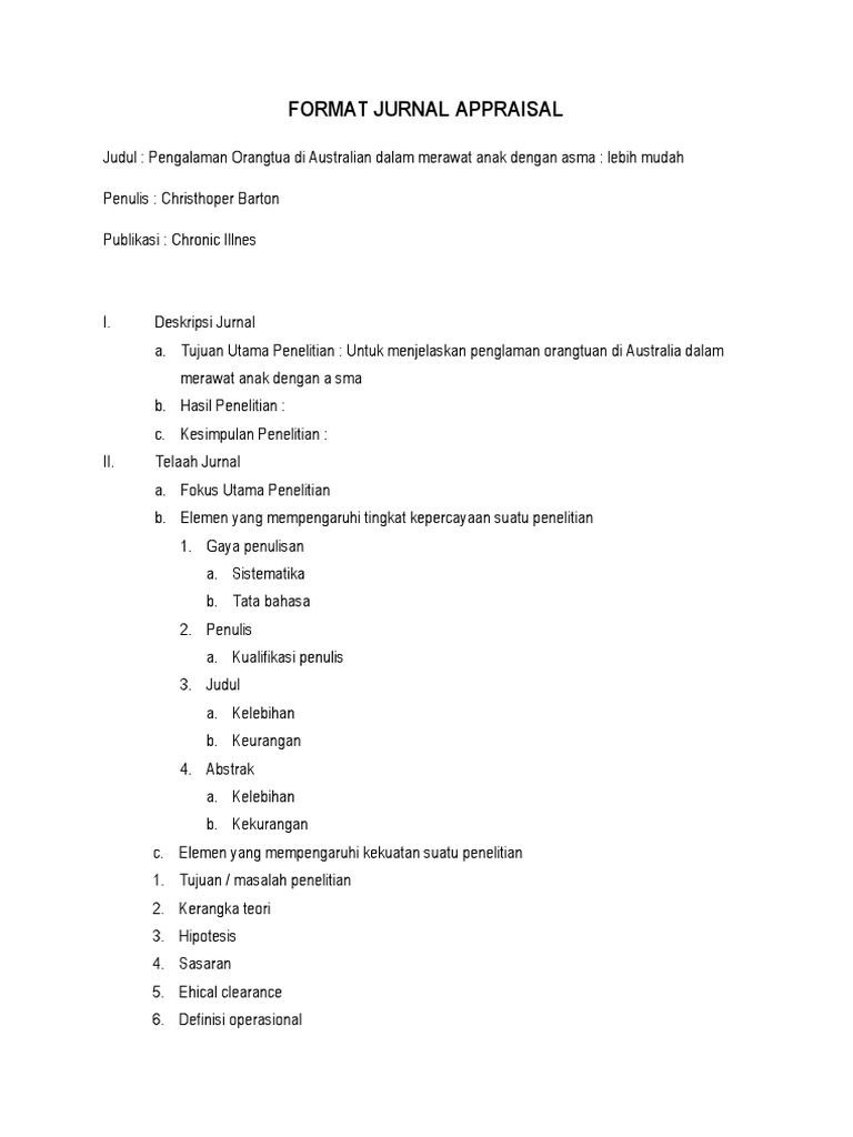Format Jurnal Appraisal | PDF