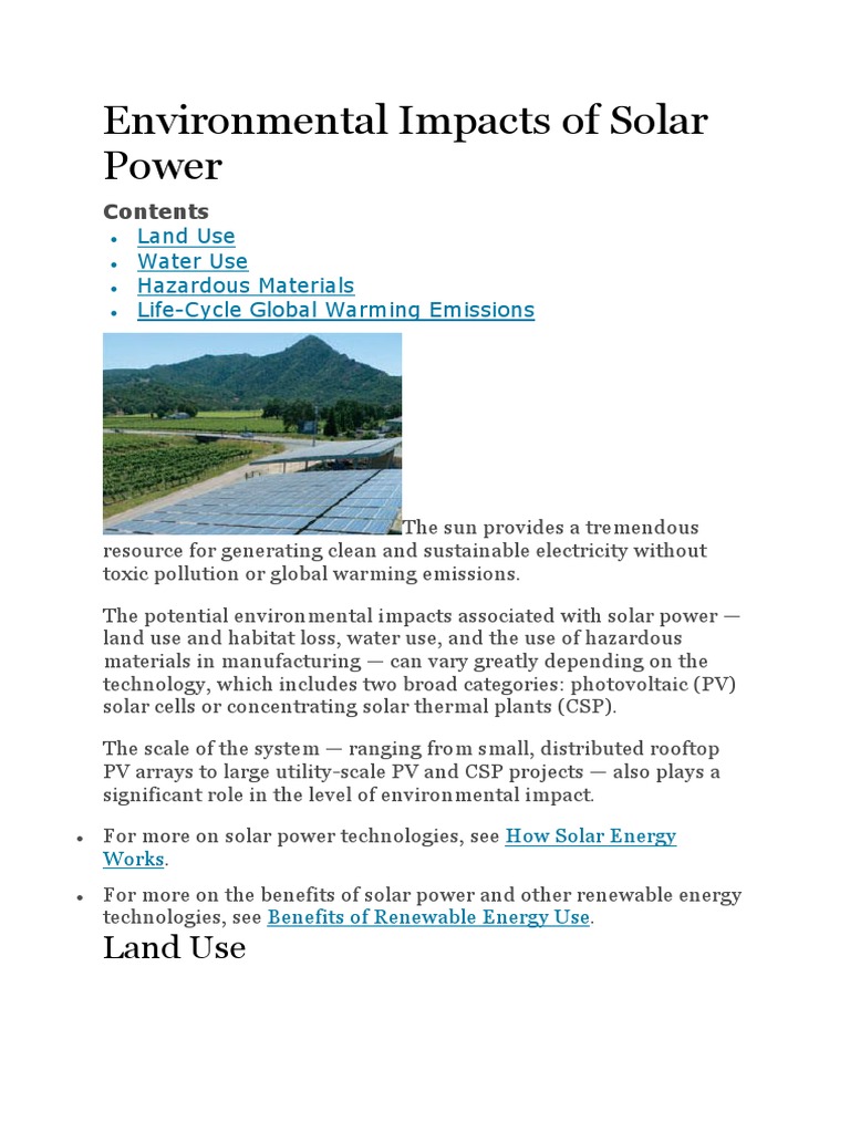 Environmental Impacts of Solar Power | PDF | Solar Power | Photovoltaics