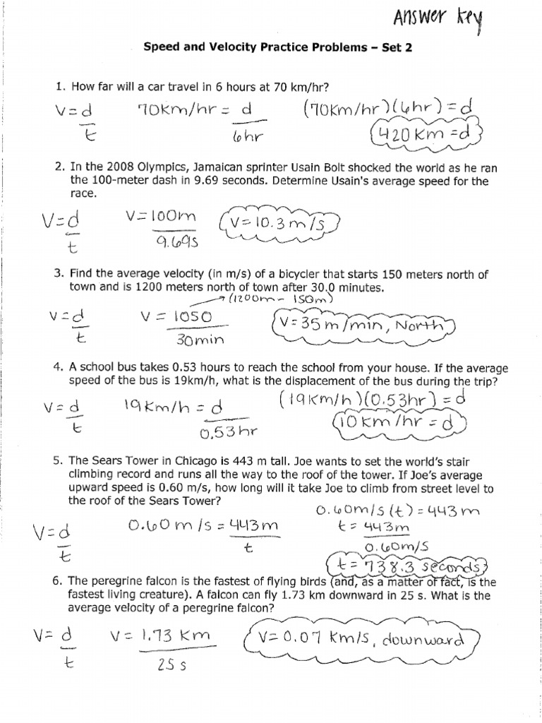 Speed and Velocity Practice Set 2 - Answer Key-1 | PDF