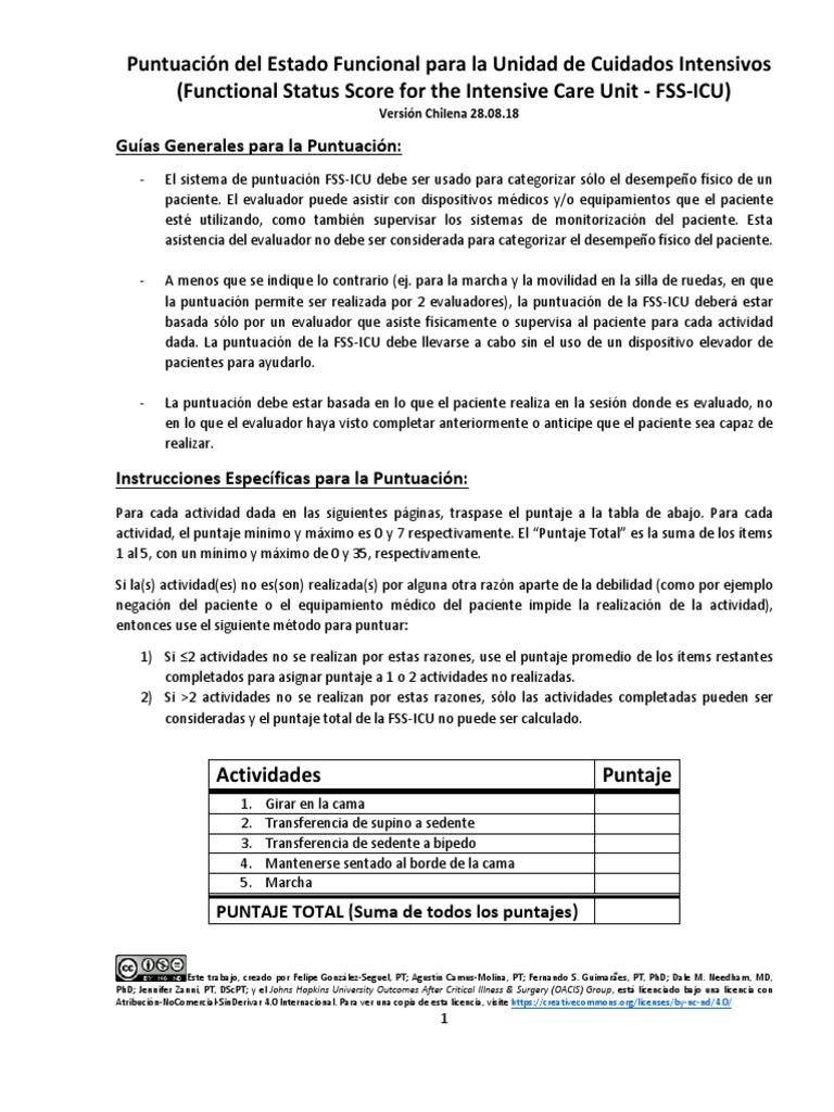 FSS-ICU Chilean-Version 28.08.18 | PDF | Medicina | Especialidades Medicas
