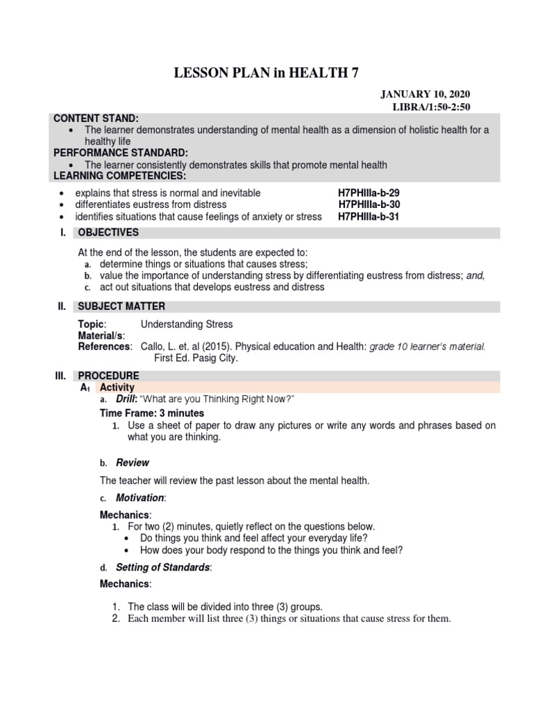 Grade 7 Health | PDF | Stress (Biology) | Neuroscience