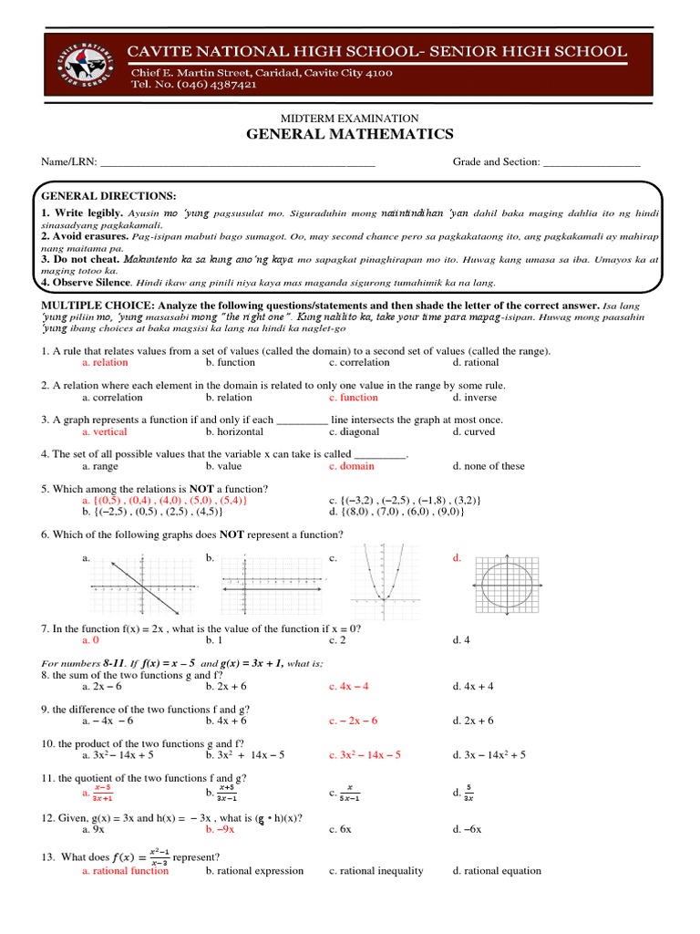 GMATH MidTerm 2020 | PDF | Function (Mathematics) | Inequality (Mathematics)