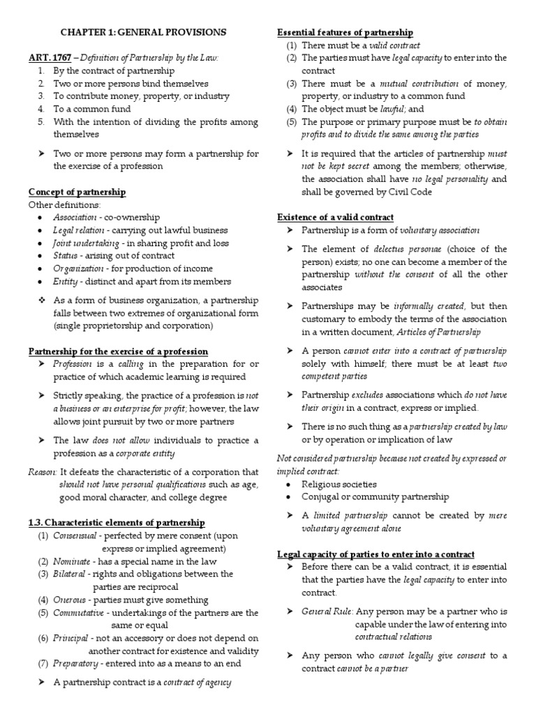 Chapter 1 - General Provisions | PDF | Partnership | Concurrent Estate