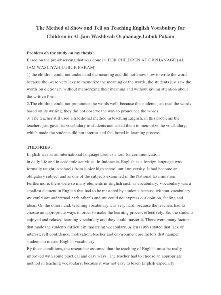 The Method of Show and Tell On Teaching English Vocabulary For Children ...