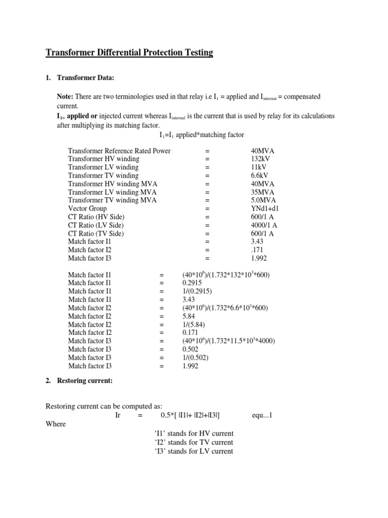 Transformer Differential Protection Testing | PDF | Transformer ...