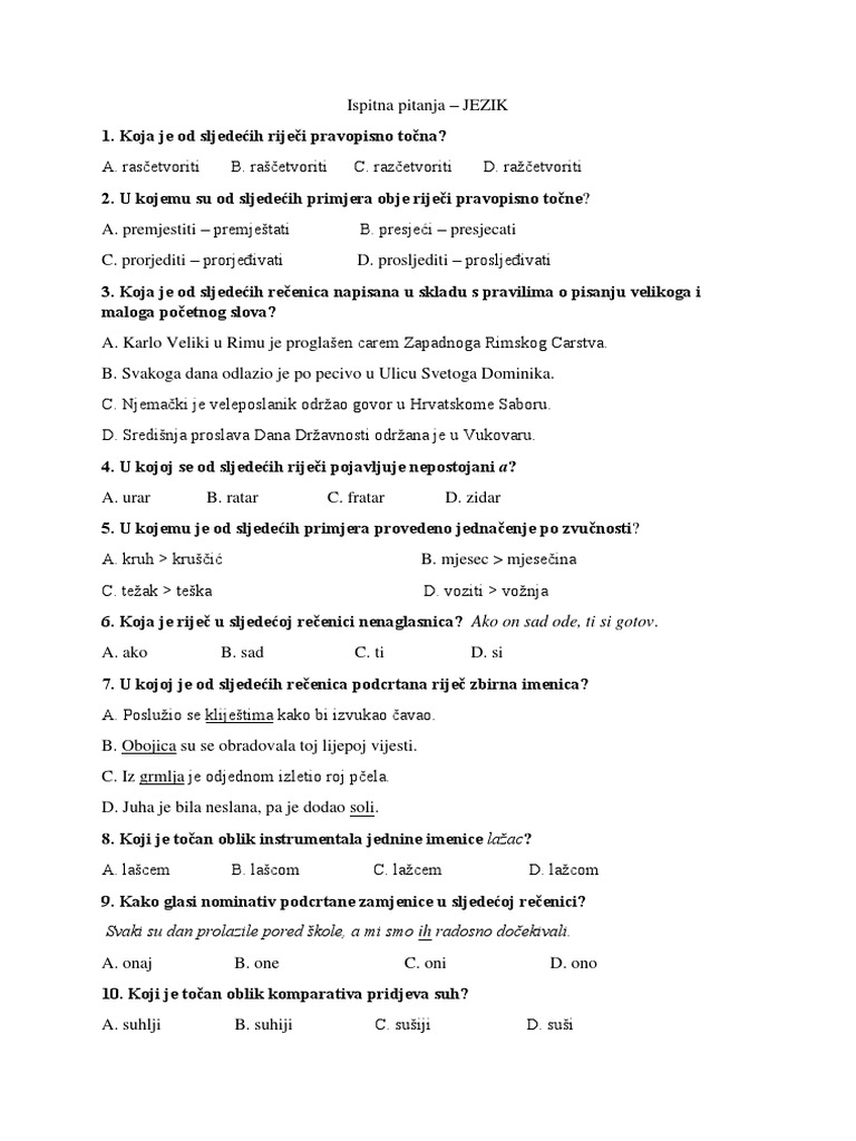 Ispitna Pitanja - Jezik | PDF