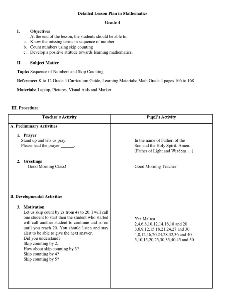 Lesson Plan - Math4 | PDF | Lesson Plan | Teaching Lesson Plan - Math4 | PDF | Lesson Plan | Teaching