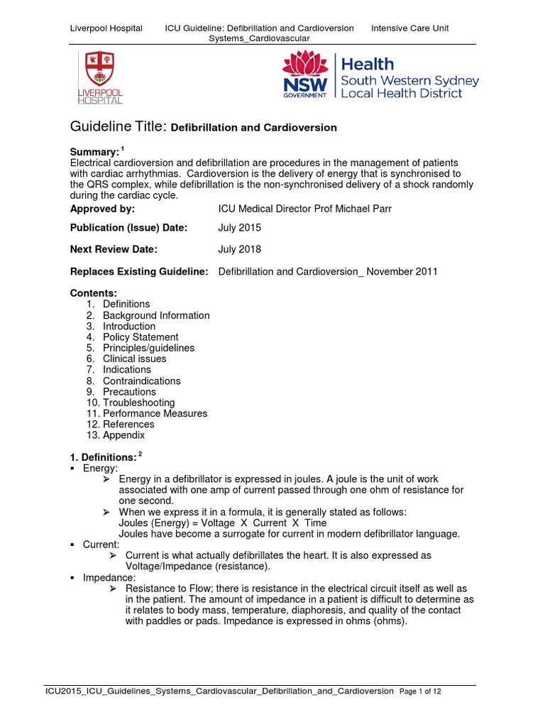 Defibrillation and Cardioversion Guidelines | PDF | Artificial Cardiac ...