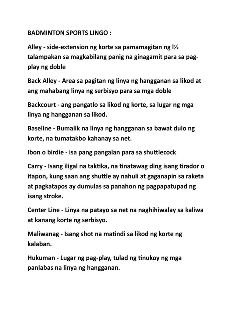 BADMINTON SPORTS LINGO.... Yana Kyut | PDF
