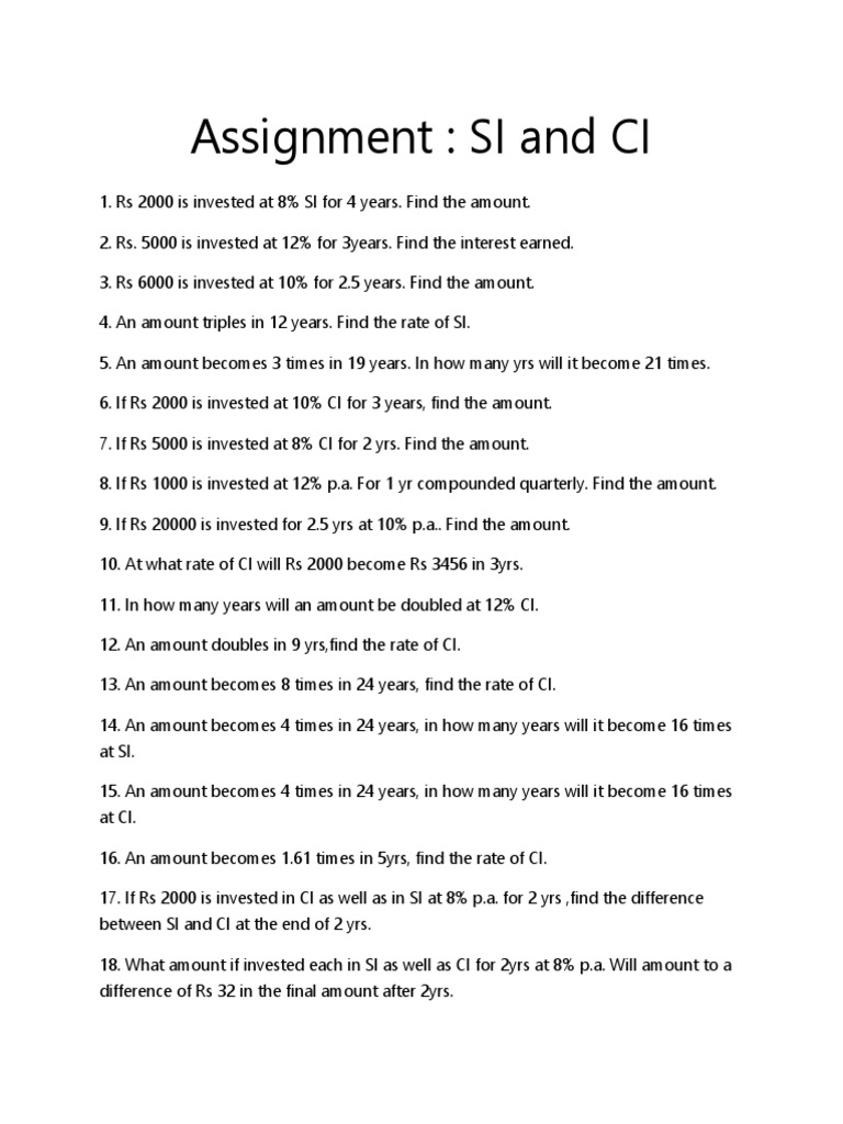 Assignment SI and CI PDF | PDF | Year | Interest