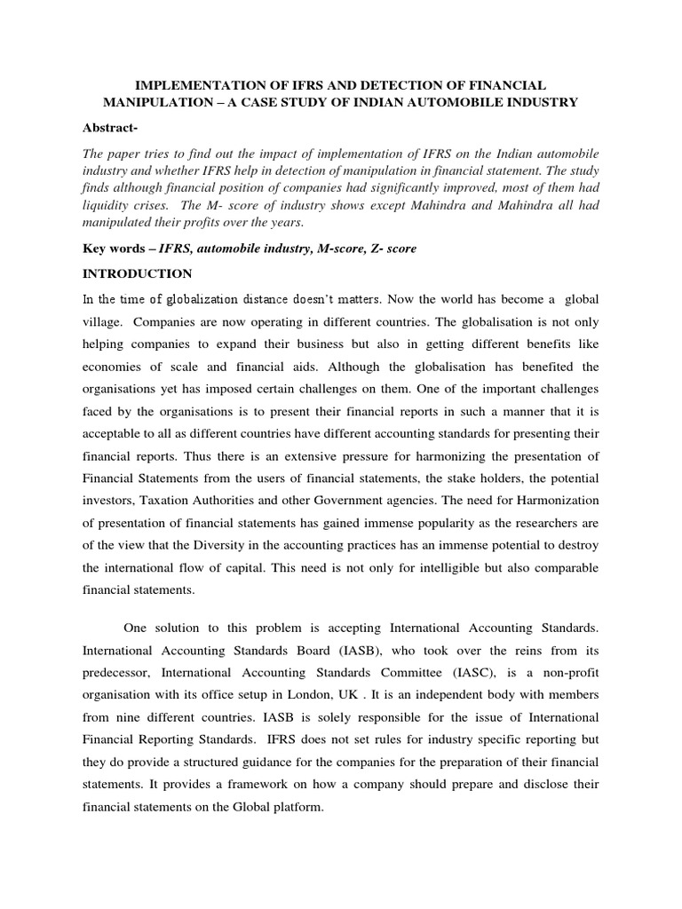 IMPLEMENTATION OF IFRS AND DETECTION OF FINANCIAL MANIPULATION - A CASE STUDY by Kamakshi | PDF ...