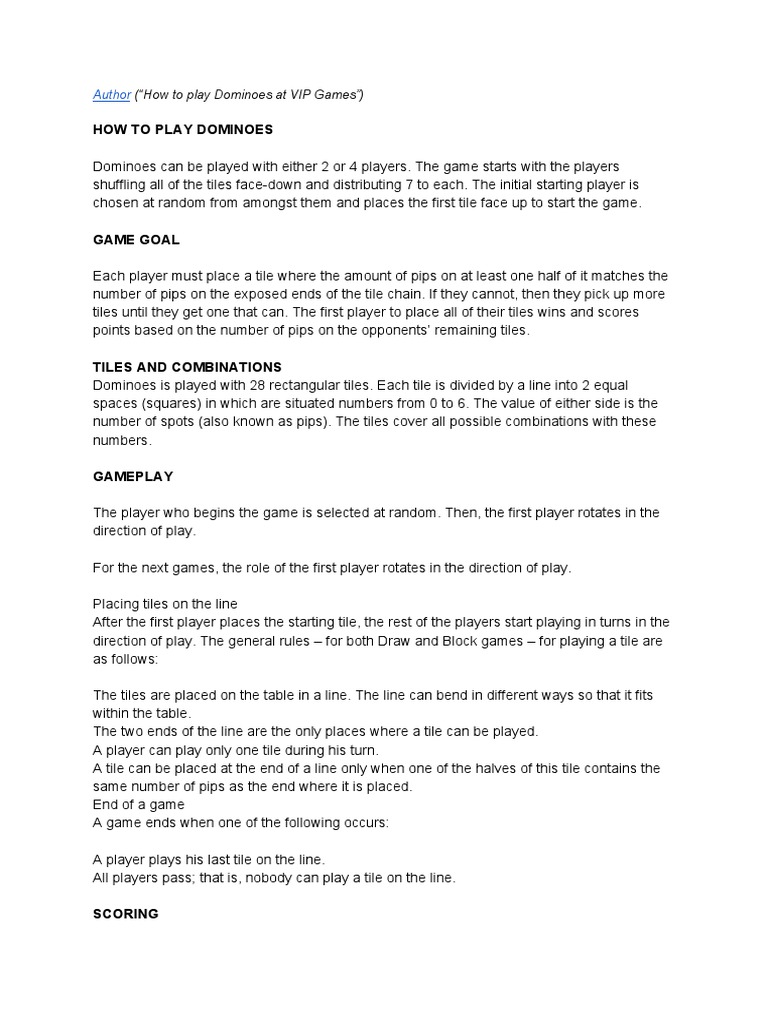 Short Rules: How To Play Dominoes at VIP Games | PDF | Gaming ...