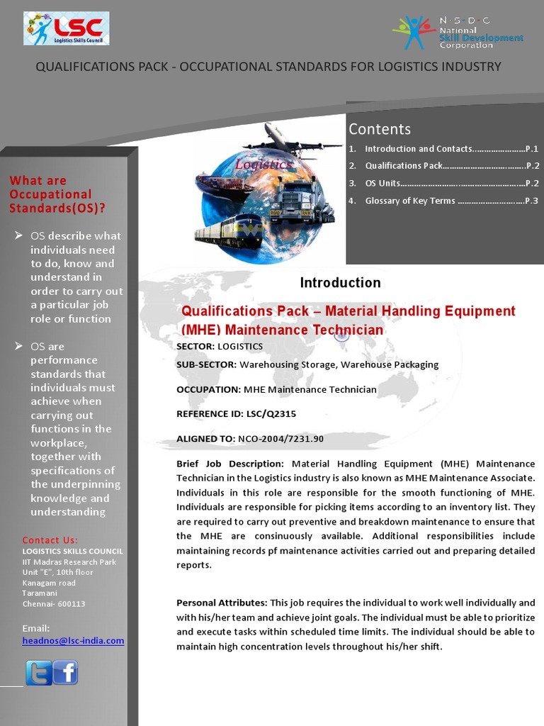 MHE Maintenance Technician Qualifications | PDF | Warehouse | Logistics