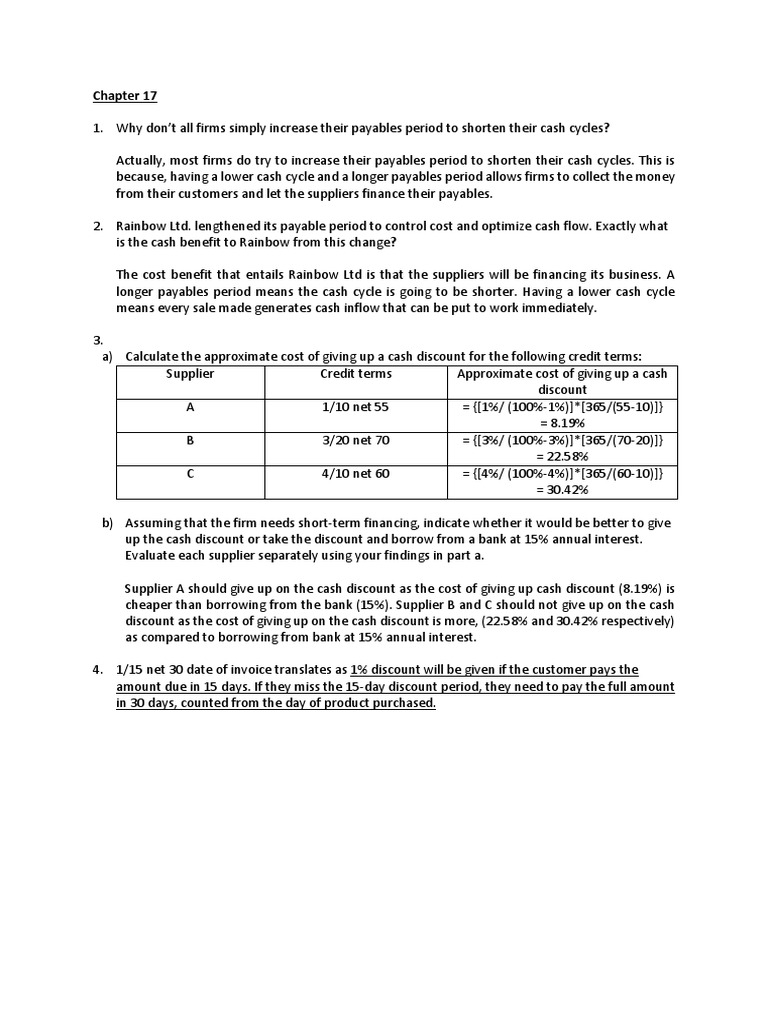 Chapter 17 Question (1) Answer | PDF | Discounts And Allowances | Interest