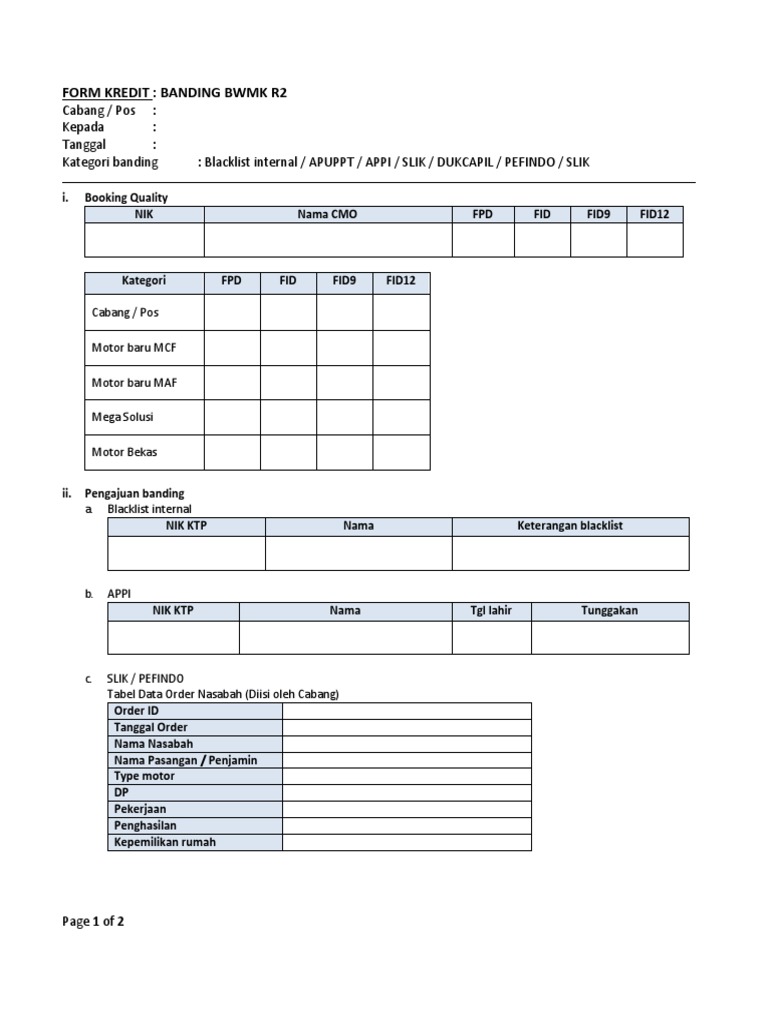 Form Banding Nasabah Blacklist | PDF