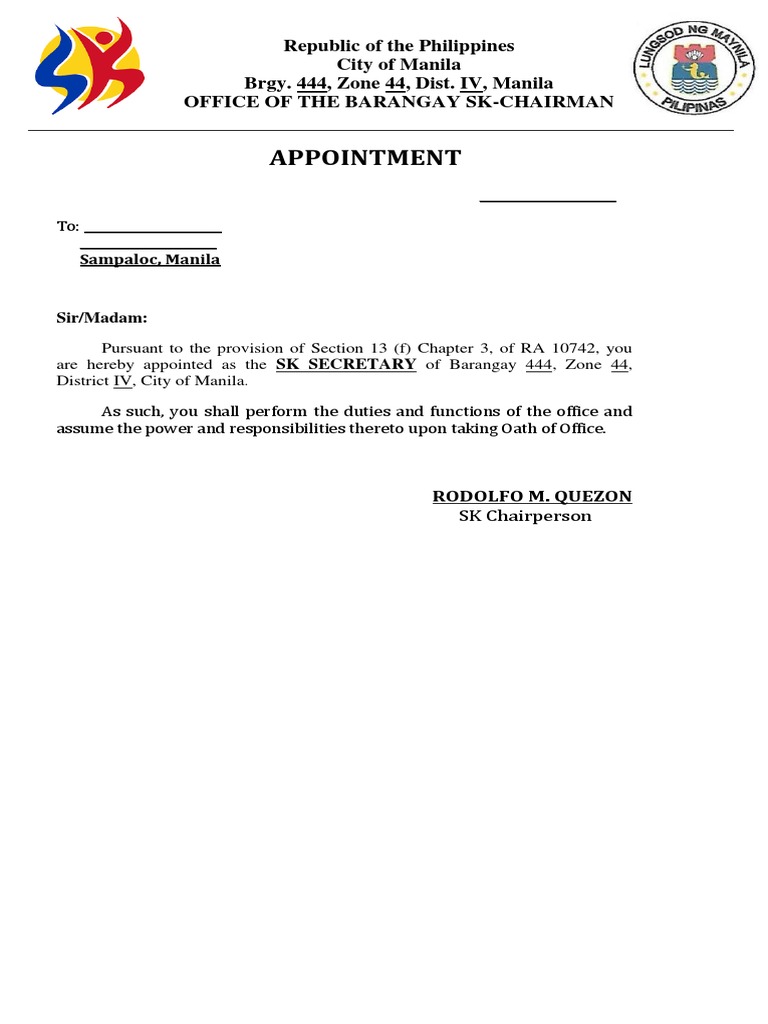 Appointment of SK Secretarysk Treasurer | PDF