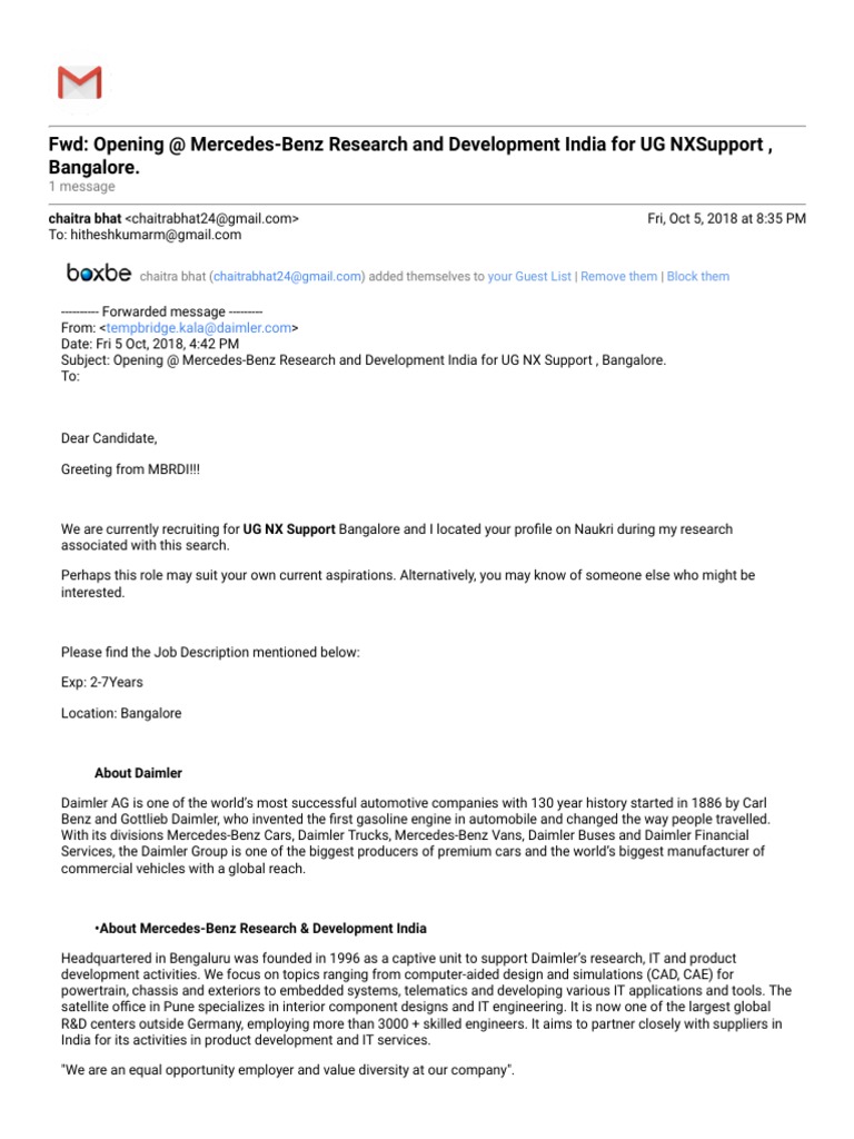 Gmail - FWD - Opening at Mercedes-Benz Research and Development India ...