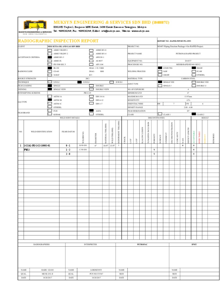 MPK Kerteh Radiographic Inspection Report | PDF | Welding | Construction