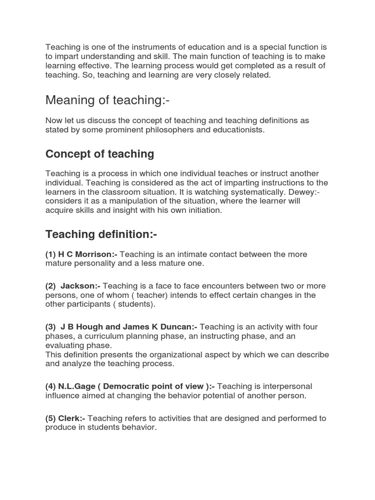 Teaching Is One of The Instruments of Education | PDF | Teachers | Learning