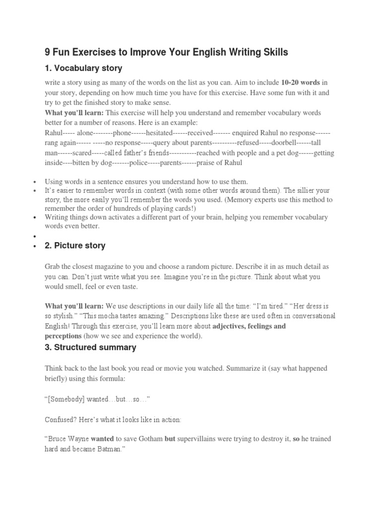 Fun Exercises To Improve English Writing Skill | PDF | Job Interview ...
