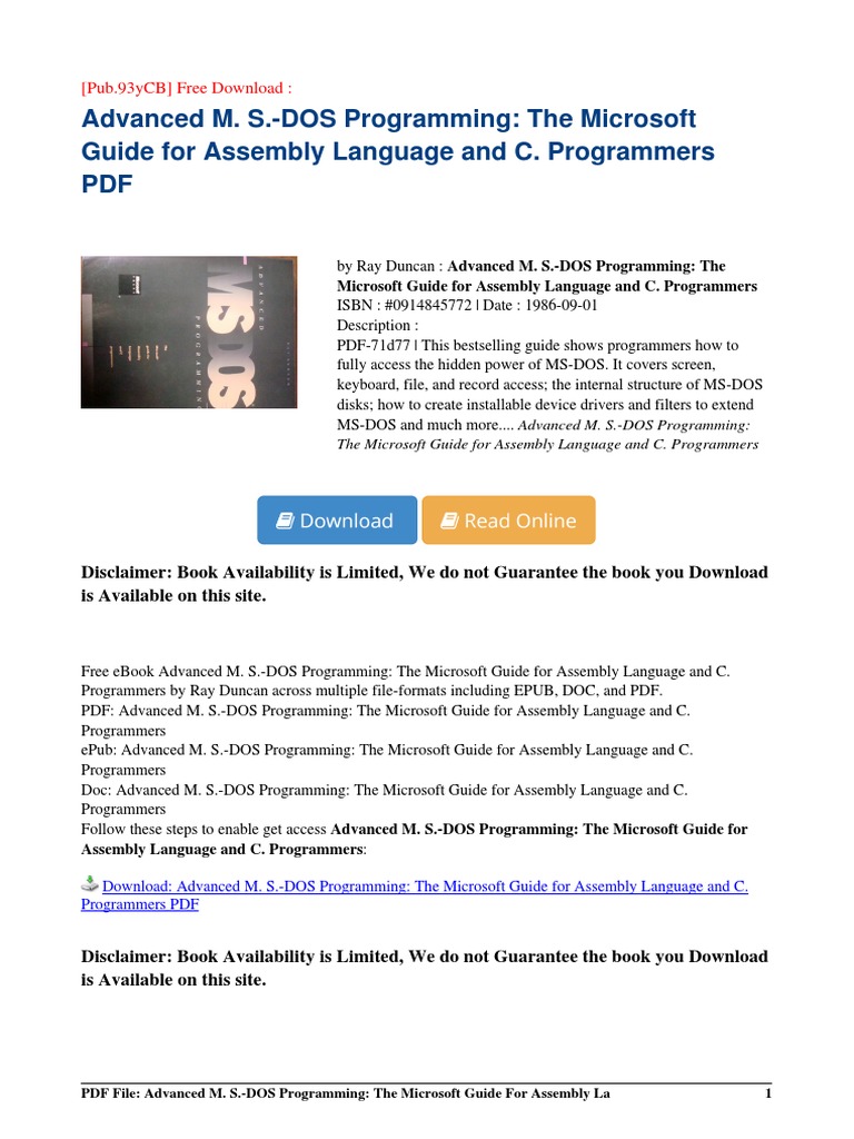 Advanced S DOS Programming Microsoft Programmers PDF 9ededd7e1 | PDF ...