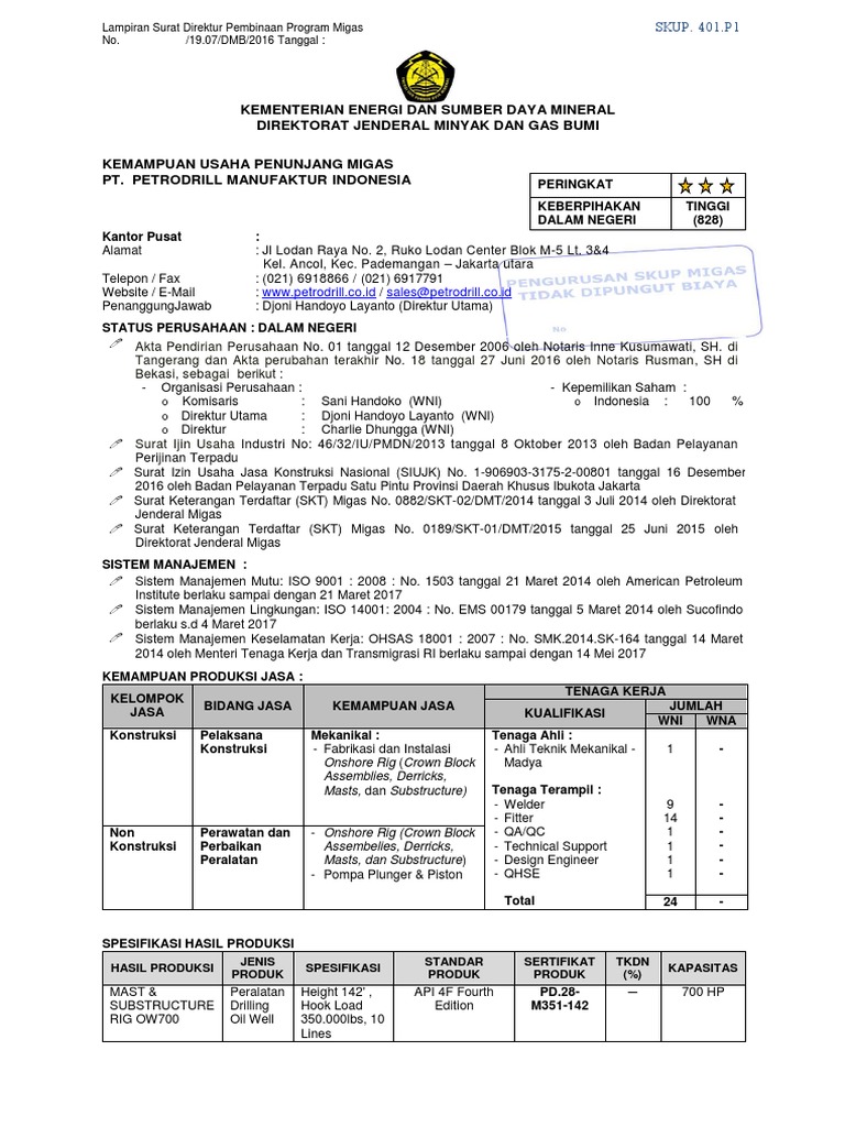 Lampiran PT. Petrodrill Manufaktur Indonesia PDF | PDF