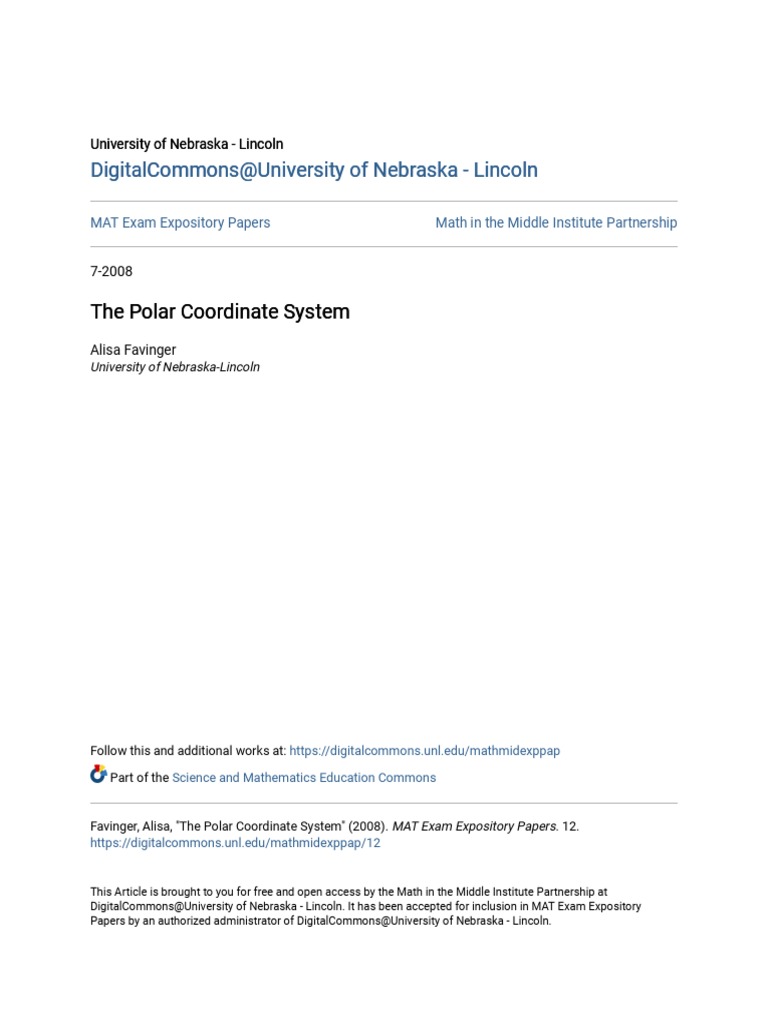 The Polar Coordinate System PDF | PDF | Cartesian Coordinate System ...