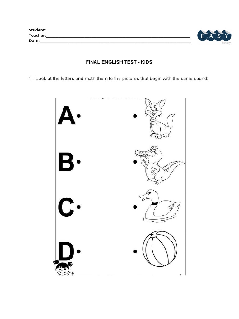 Final English Test - Kids | PDF