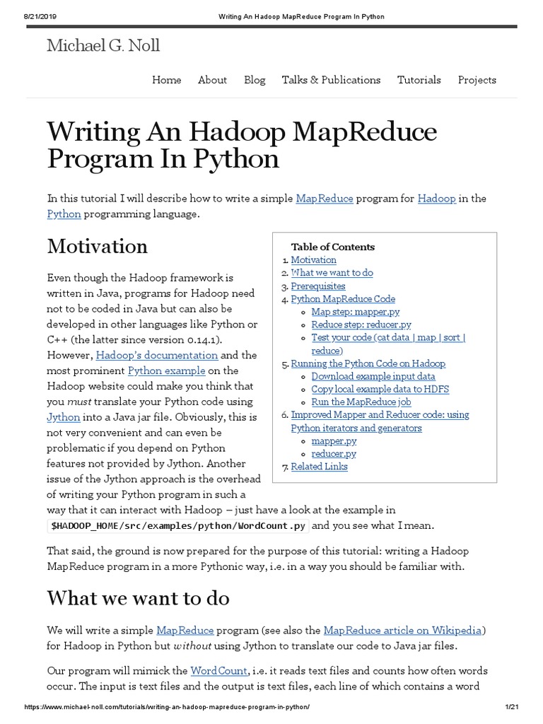 Writing An Hadoop Mapreduce Program In Python Pdf Apache Hadoop