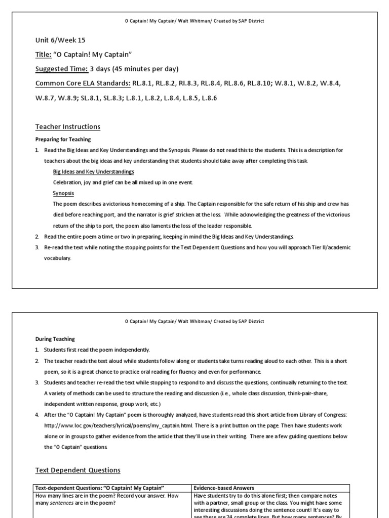 O Captain! My Captain! Lesson Plan | PDF | Communication | Epistemology
