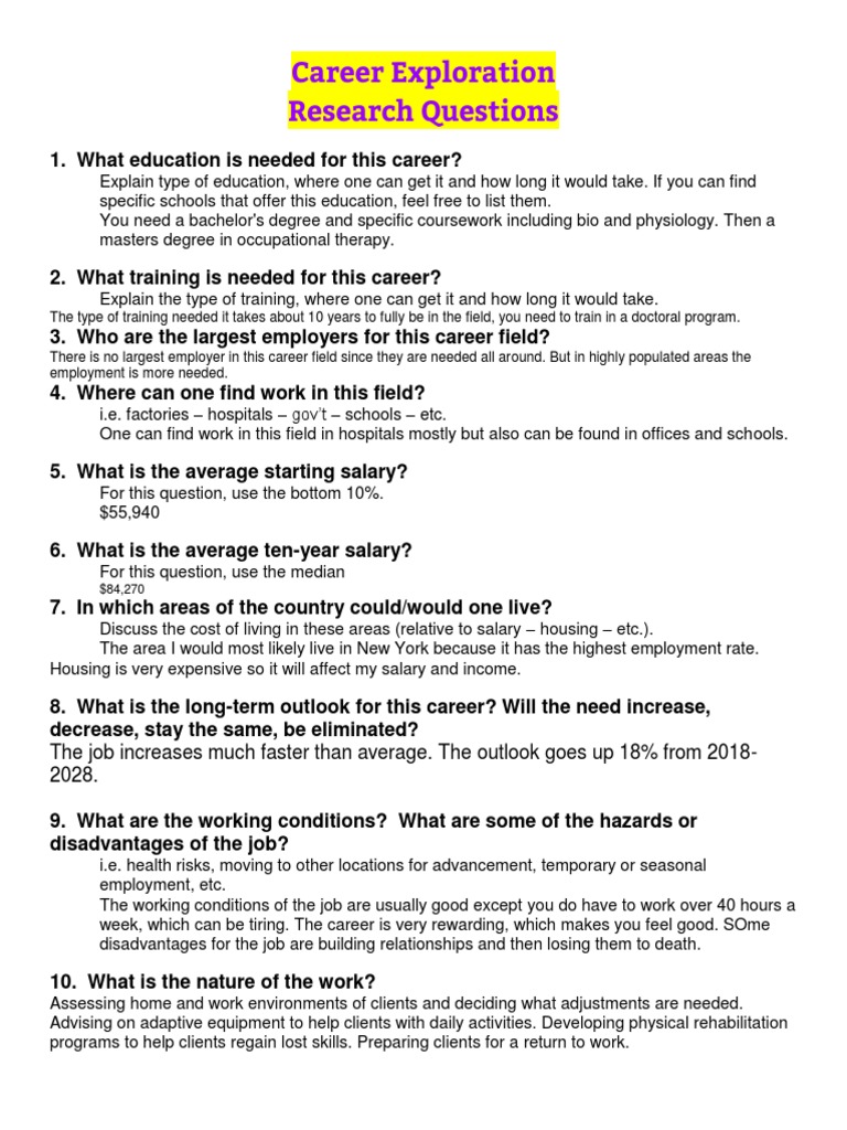 Research Questions - Occupational Thearapsit | PDF | Physical Therapy ...