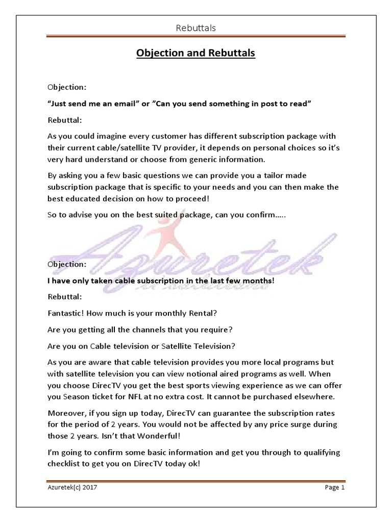 DirecTV Objection and Rebuttals | PDF | Pay Television | Direc Tv