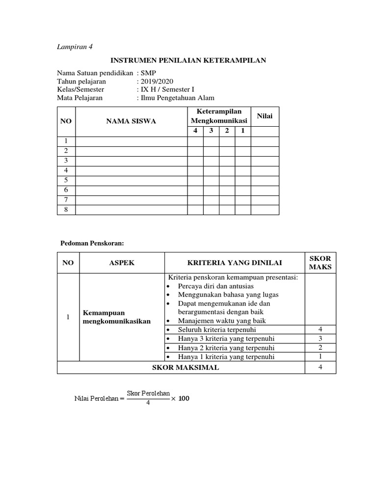 Instrumen Penilaian Keterampilan | PDF