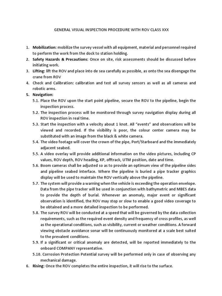 General Visual Inspection Procedure With Rov Class XXX | PDF | Video ...