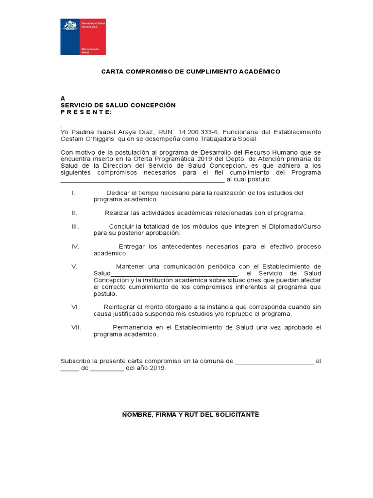 Carta de Compromiso Academico 2019 | PDF