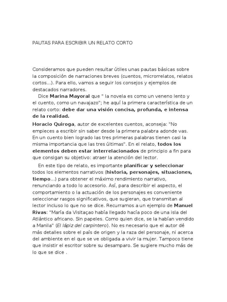 pautas básicas para escribir un relato corto | Cuentos | Ficción y literatura