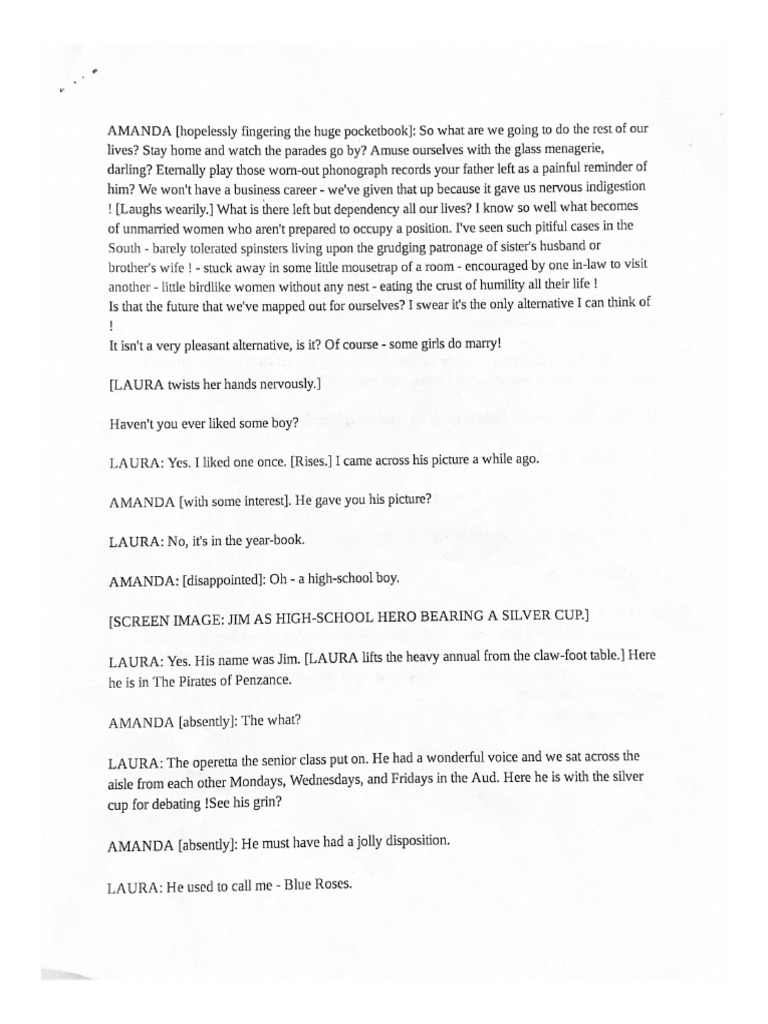 Script of Glass Menagerie Scene