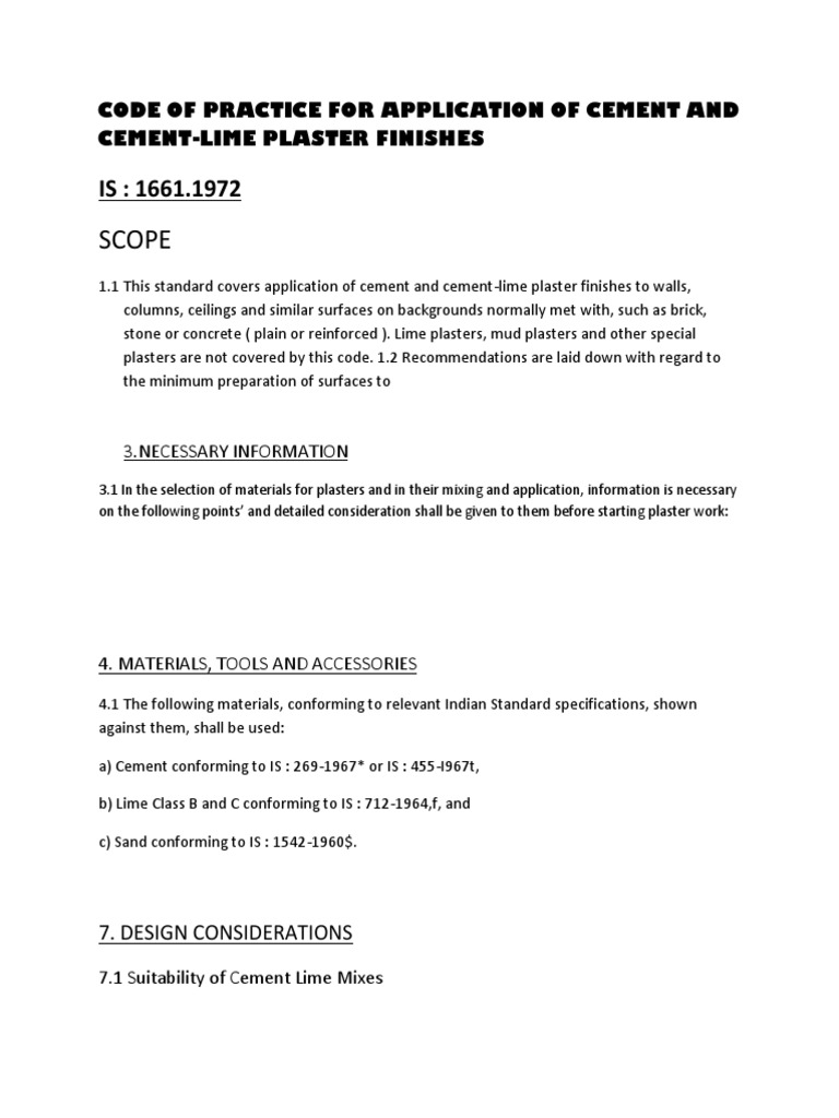 Code of Practice For Application of Cement | PDF | Plaster | Masonry