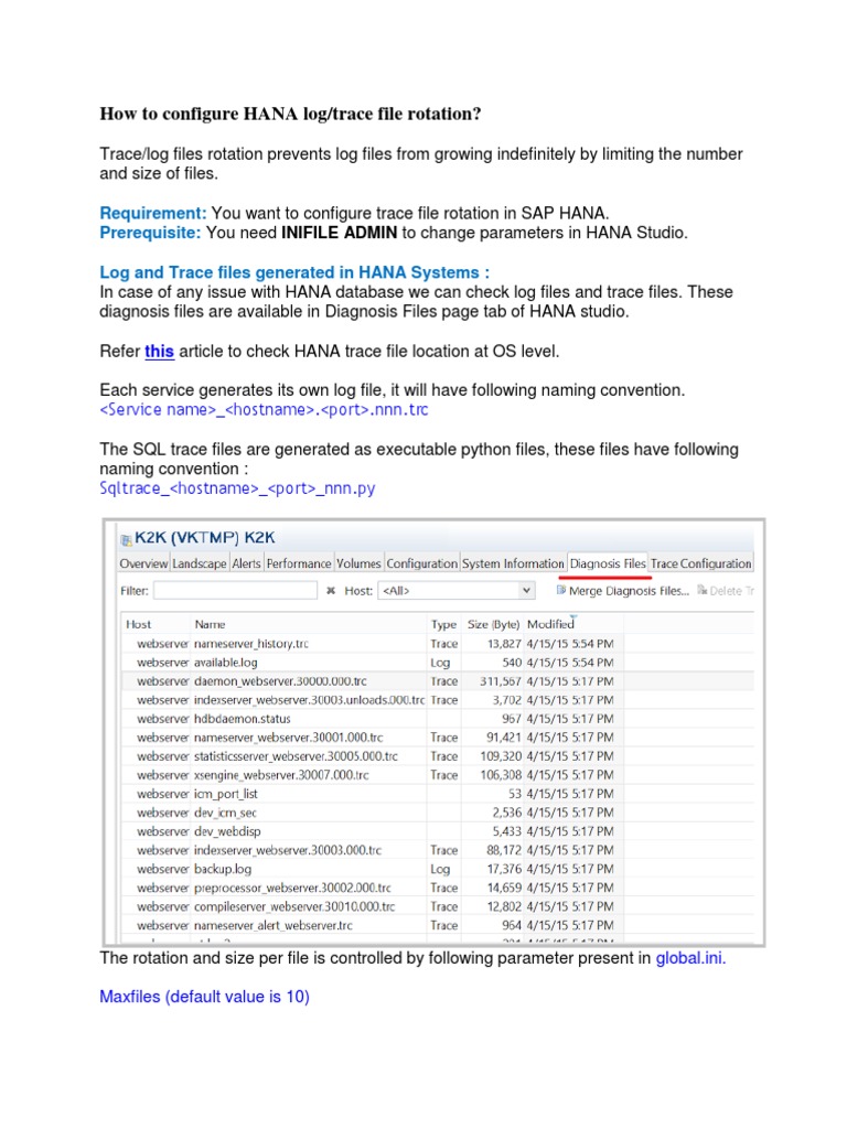 How To Configure HANA Log | PDF