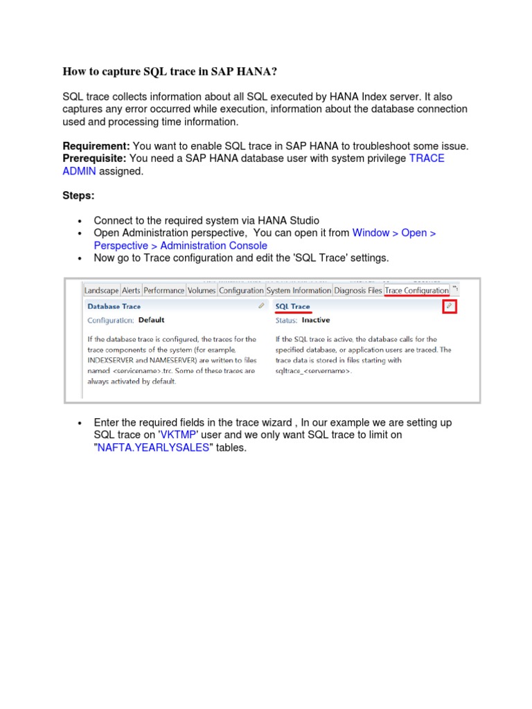 How To Capture SQL Trace in SAP HANA | PDF